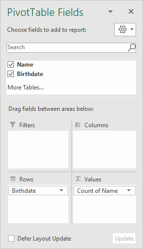 Pivot table count birthdays by month | Exceljet Pivot table count birthdays by month | Exceljet